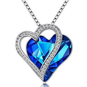 Sumonyo Love Heart Pendant Necklaces for Women Crystals Jewelry Gifts for Women Her Girlfriend Mother's Wife Christmas Birthday Anniversary Valentines Day Sapphire Blue