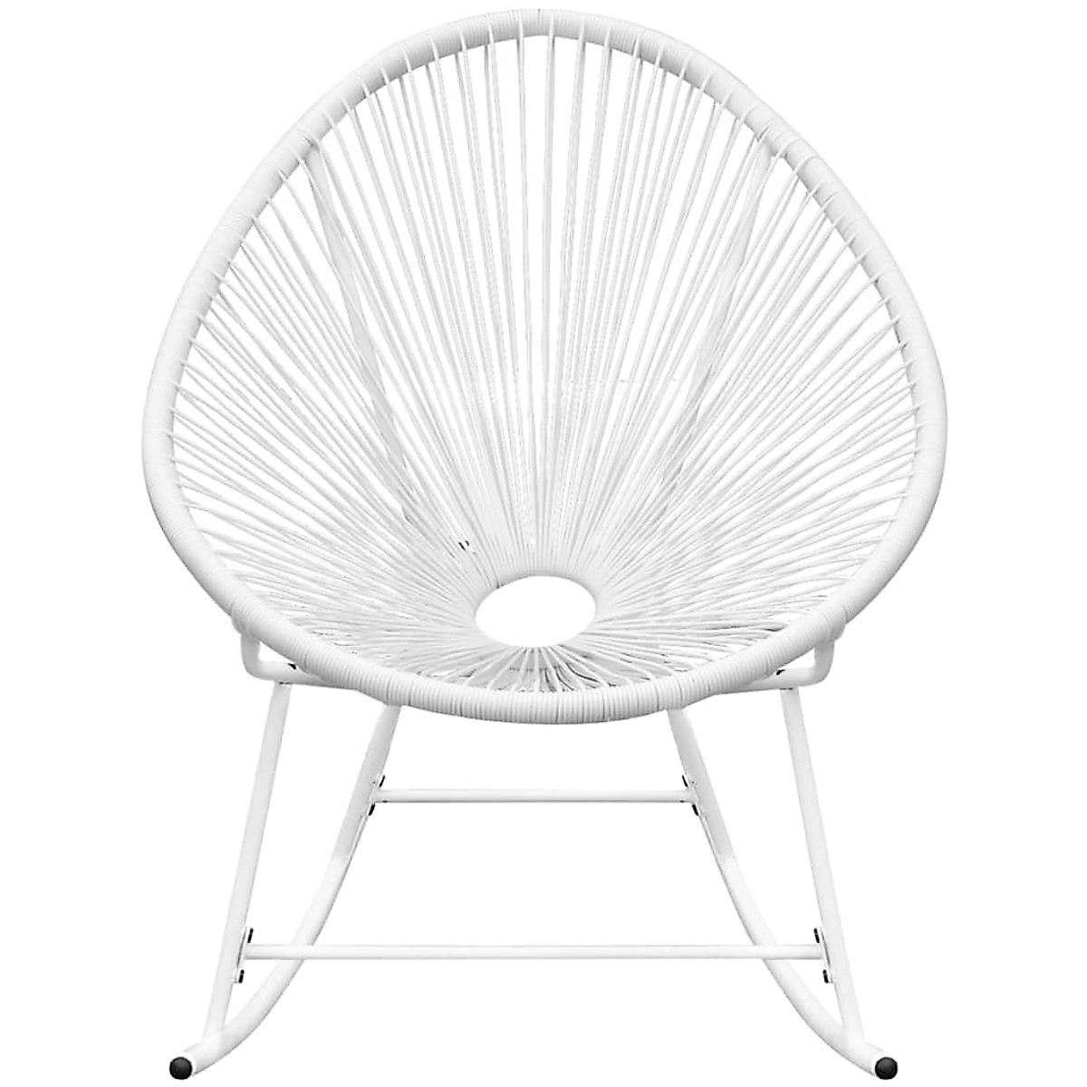 loibinfen Outdoor Rocking Moon Chair, Outdoor Wicker Rocking Chair, Garden Patio Yard Porch Lawn Balcony Backyard Furniture All- Weather Wicker Rocker Chair, White Poly Rattan -123