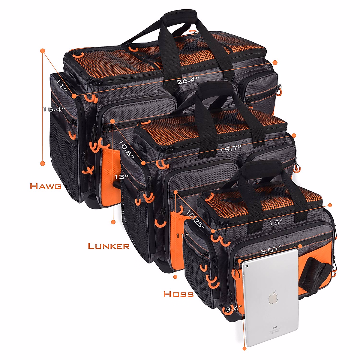 KastKing Fishing Gear & Tackle Bags - Saltwater Resistant Fishing Bags - Fishing Tackle Storage Bags,Medium-Hoss(Without Trays,15x11x10.25 Inches),Orange