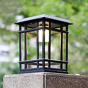 ZMY IP55 Waterproof Door Exterior Pillar Light Rainproof Aluminum Post Lighting Lawn Garden Retro Column Lantern Solar Outdoor Home Landscape Pathway Fixture