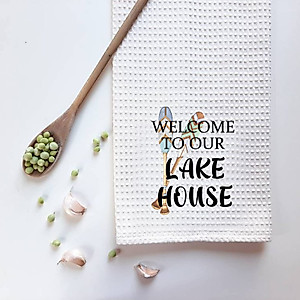 ZJXHPO Lake House Gift Welcome to Our Lake House Kitchen Towel Lake House Dish Towel Housewarming Gift Lake House Decor (Lake House Towel)
