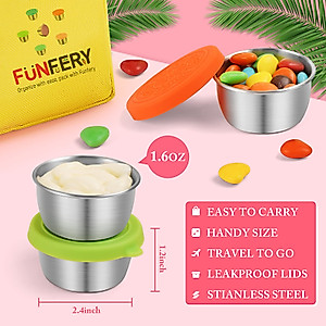 FUNFERY Salad Dressing Container To Go,6x1.6oz Stainless Steel Small Condiment Containers with Lids,Condiment Cups LeakProof Dipping Sauce Cups,Reusable Salad Dressing Container for Lunch Bento Box