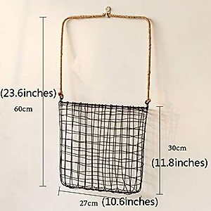 Storage Newspaper Baskets Wall-Mounted Basket Home Magazine Rack Shelf Newspaper Iron Decoration Flower Basket Retro and Beautiful (Color : Black, Size : 27 * 60cm)