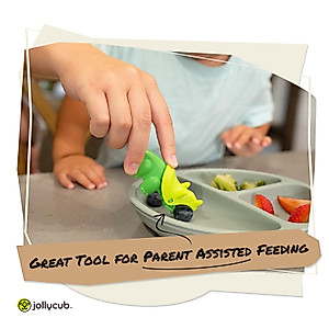 Jollycub® Interactive Toddler Utensils, Dino Chomperware™, Kids Silverware Set, BPA Free, Made in USA (Leafy Greens)