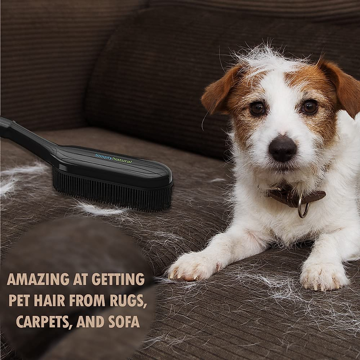 Rubber Bristle Expandable Broom Set with Dustpan & Handheld Rubber Brush for Surface Cleaning, Dust Pet Hair Removal Sofa Sweeping, Built-in Rubber Squeegee Snap, Set of 3, Black