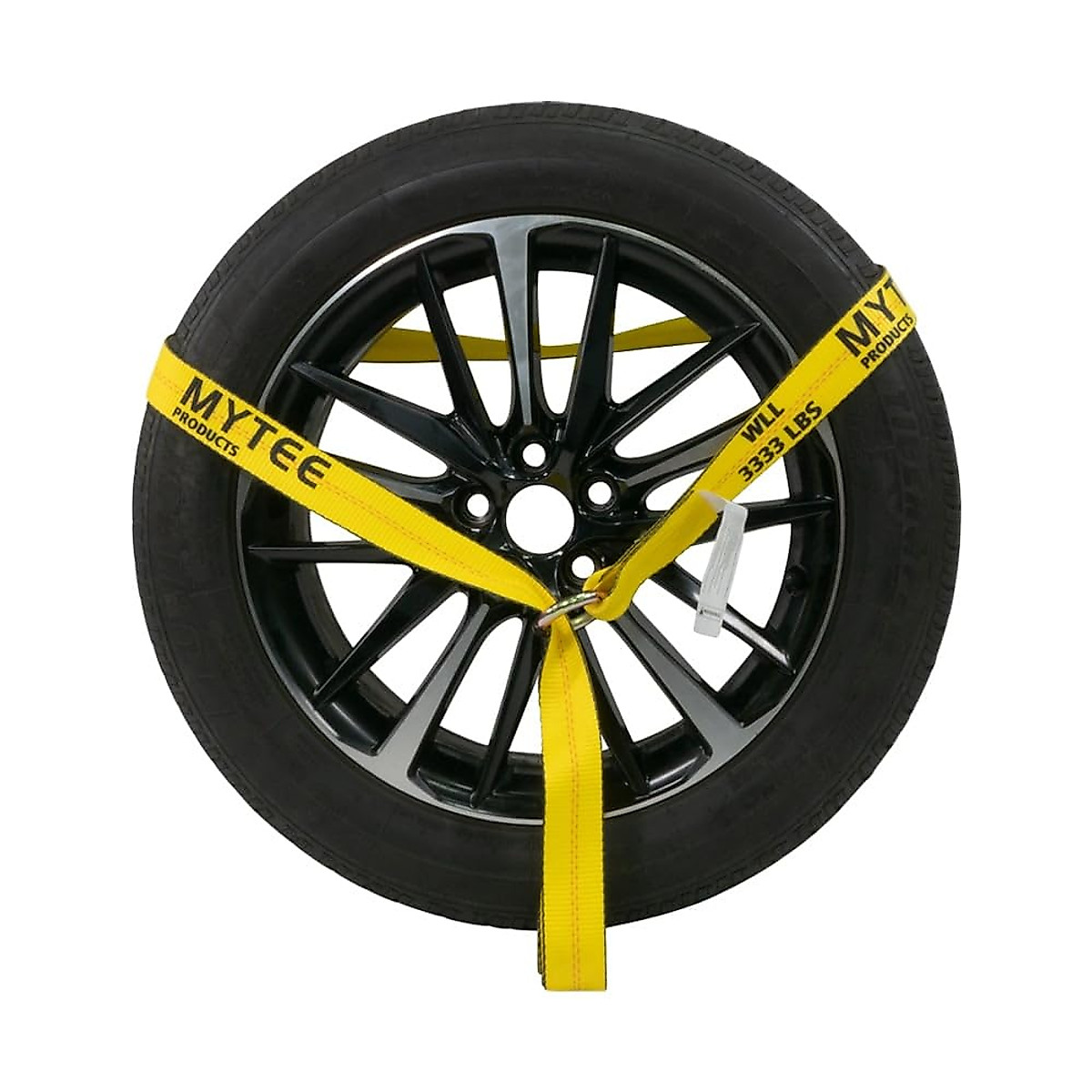 Mytee Products 4 Pack 2" x12' Car Tie Down Straps for Trailer with Chain Extension - 3333 Lbs WLL Lasso Style Tire Straps for Car Trailer with Ratchets - Vehicle Tie Down Wheel Strap for Hauling Cars