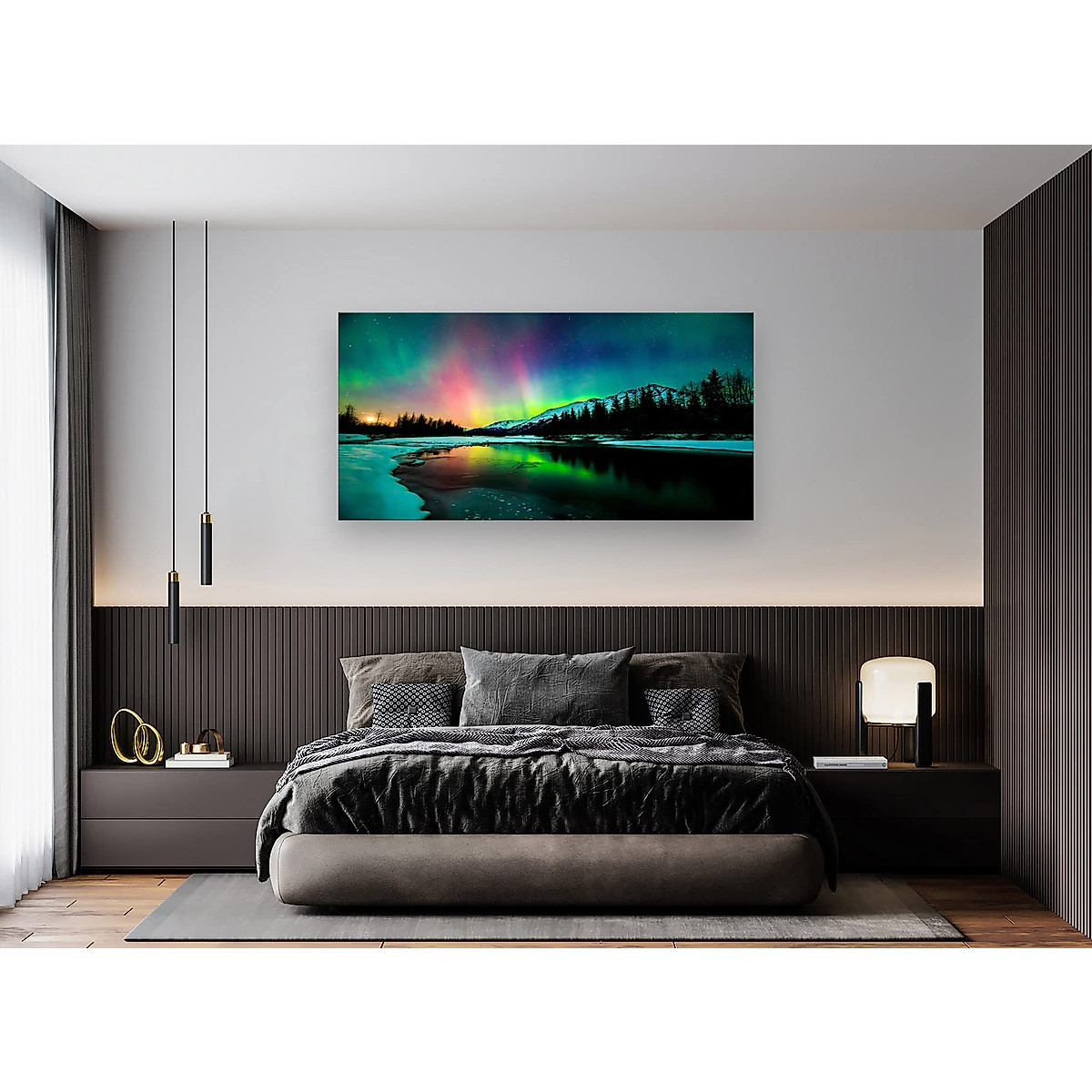 S01962 Wall Art Aurora scenery Painting on Canvas Stretched and Framed Canvas Paintings Ready to Hang for Home Decorations Wall Decor