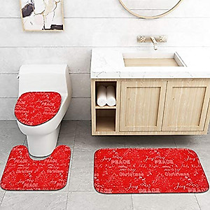 Alishomtll 4 Pcs Merry Christmas Shower Curtain Sets with Non-Slip Rugs, Toilet Lid Cover and Bath Mat, Christmas Tree Shower Curtain with 12 Hooks, Red Shower Curtain for Bathroom Decoration