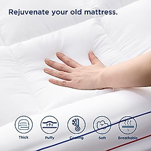 Bedsure Mattress Topper Queen Size - Extra Thick Cooling Mattress Pad Cover with 8-21" Deep Pocket, Plush Soft Pillow Top Bed Topper for Back Pain, Overfilled Down Alternative Filling, White