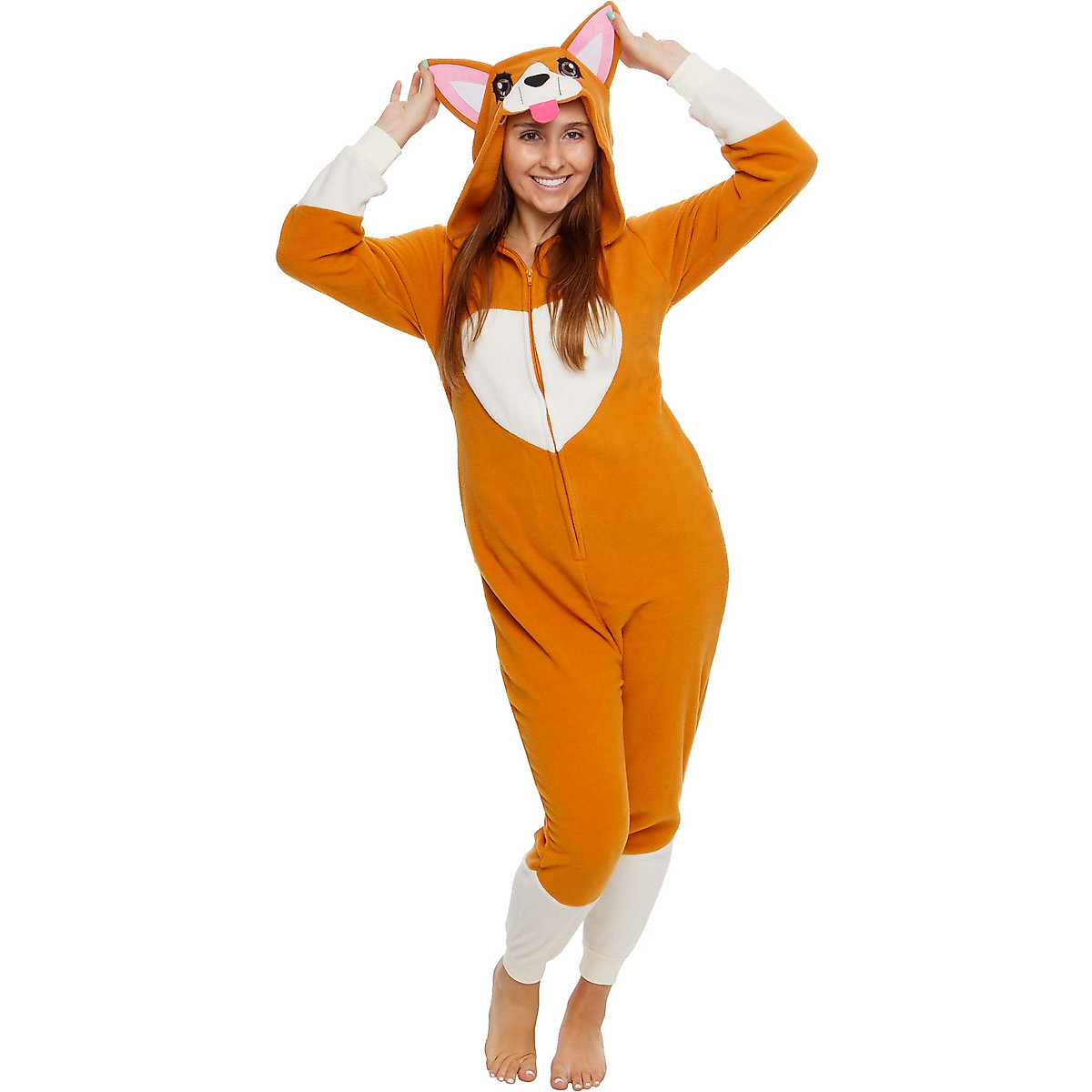 Funziez! Slim Fit Adult Onesie - Animal Halloween Costume - Plush Fruit One Piece Cosplay Suit for Women and Men