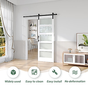 Fredbeck 32in x 84in White Glass Barn Door with 5.5FT 66inch Sliding Door Hardware Kit Included & Handle,PVC Surface,Need to Assembly,Water-Proof,Fit 29in-31in Opening