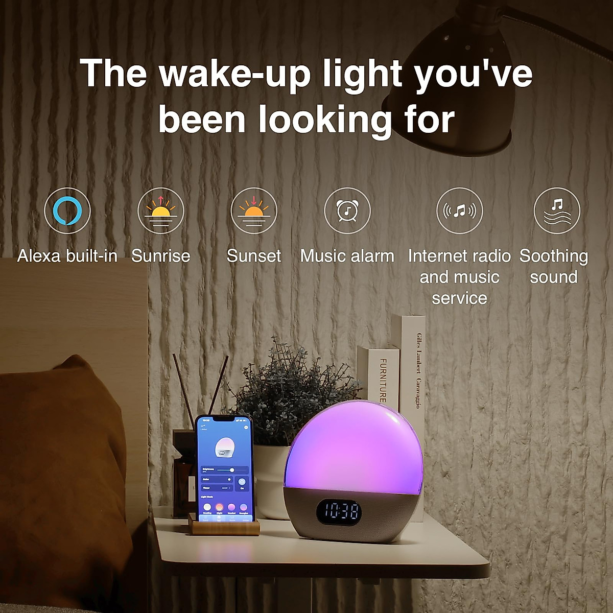 WiiM Wake-up Light, Alexa Built-in, Unlimited Sound Choices, All-in-One Sunrise Alarm Clock, Sound Machine, Sleep Routines and More - Polished Silver