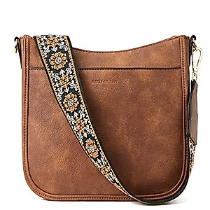 BOSTANTEN Crossbody Bags for Women Leather Handbags Hobo Shoulder Bags with Adjustable Colored Strap Brown