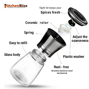 KitchenBliss Professional Salt and Pepper Grinder – Premium Stainless Steel Salt and Pepper Shaker with Ceramic Spice Grinder Mill for Adjustable Coarseness