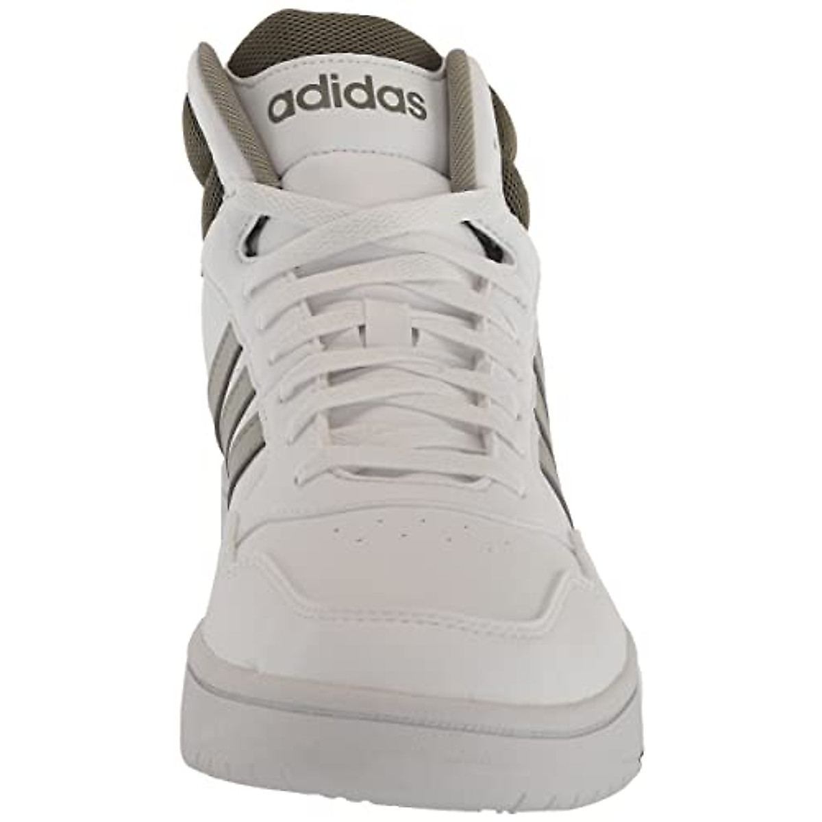 adidas Men's Hoops 3.0 Mid Basketball Shoe, White/Silver Pebble/Olive Strata, 9.5