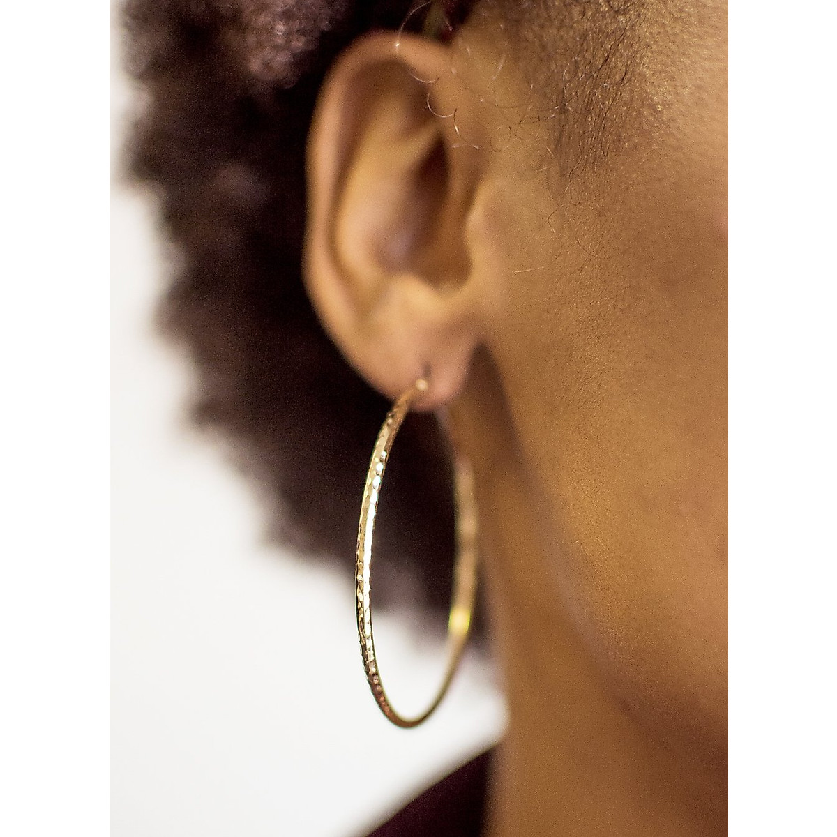 14K Yellow Gold Diamond Cut Tube Hoop Earrings, (2mm Tube) (50mm)