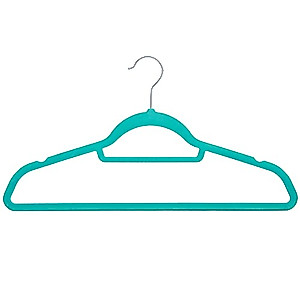 50 Pack Slim Non Slip Teal Velvet Hangers with Cascading Hooks for Clothes, Shirts, Suits, Dresses, Coat, Pants, Heavy Duty Durable Hangers, Lightweight, Space Saving (18 In)