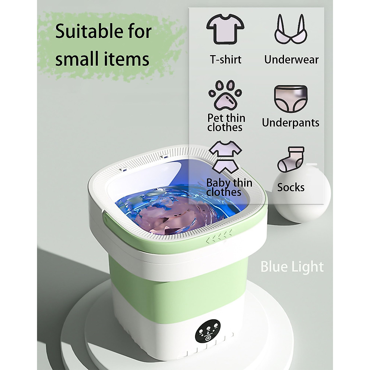 Mini Portable Washing Machine – Mini Washing Machine with 13L Large Capacity, Mini Portable washer with 2 wool dryer balls, Foldable small washing machine for underwear,socks, baby/pet clothes