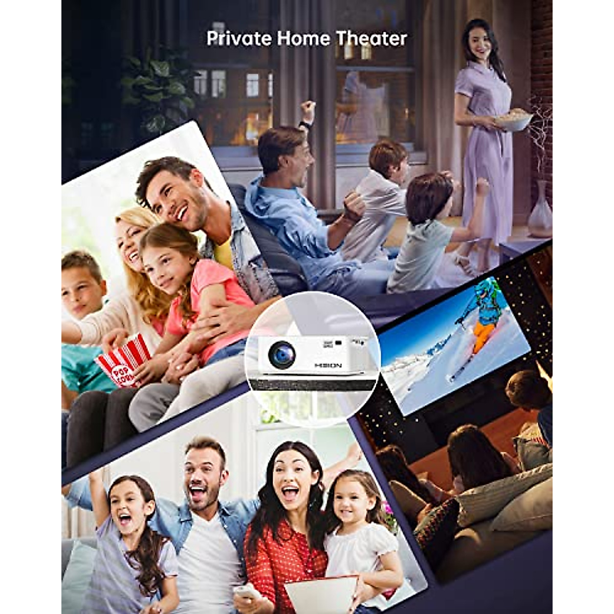 Mini Projector Native 1080P Outdoor Movie Projector with 120 Inch Projector Scr, HISION 8000L Portable Home Theater 4K Support Video Projector