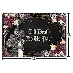 AIBIIN 7x5ft Halloween Till Death Do Us Part Backdrop Spooky Skull Gothic Wedding Party Decorations Supplies Bridal Shower Bride and Groom Mr and Mrs Anniversary Party Banner Photo Studio Props