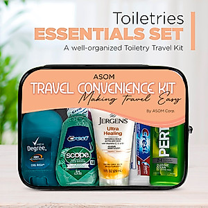 Asom Toiletry Travel Kit - 20 Piece TSA Approved Personal Care & Hygiene Essentials Set for Men & Women, Pre-Filled Convenience for Travel, Airplane Carry-On Ready.