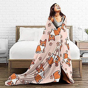 tiehrpr Cute Corgi Dog Blanket Flannel Fleece Throw Blanket Kawaii Stuff for Bed Couch Sofa Chair 60"X50"
