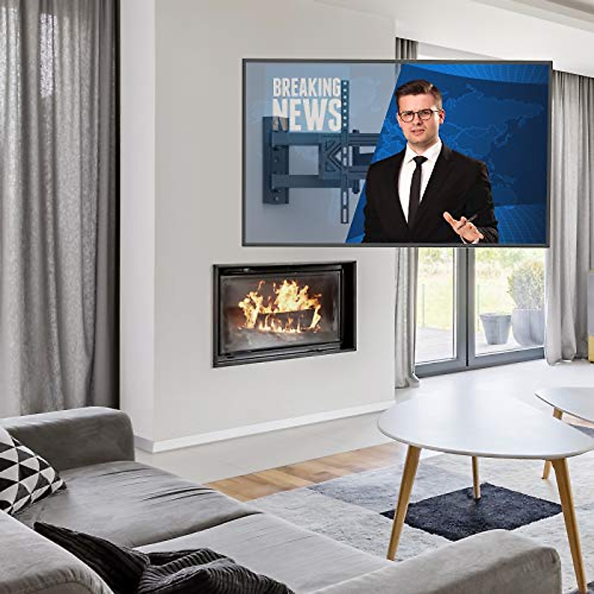 Pipishell Full Motion TV Wall Mount, Heavy Duty Single Articulating Arms TV Bracket for Most 26-60 Inch Flat Curved TVs, Up to VESA 400x400mm and 77lbs, Support Swivel, Tilt, Level Adjustment