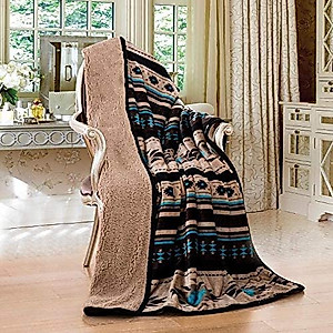 Nu Trendz Signature Southwest Design Sherpa Lined Throw Blanket 50"x 60" (tan)