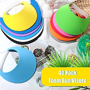 Sureio 40 pcs Foam Visor Bulk Sports Sun Visors with Coil Bands Solid String Sun Visor Hat Adjustable Golf Foam Visor for Women Men Outdoors Gifts