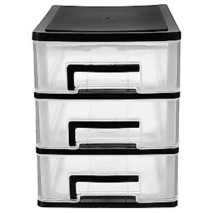 ULTNICE Storage Organizer Three- layer Drawer Type Storage Box 1pc Plastic Drawer Type Closet Storage Cabinet Multifunction for Office Bedroom Home (Black and Transparent)