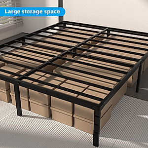 OmiNight Queen Bed Frames 18 Inch Tall Heavy Duty 3500lbs Queen Size Metal Platform No Box Spring Needed,Steel Slat Support Noise Free…