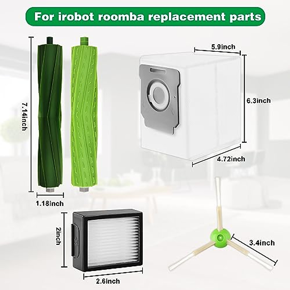 Parts accessories Compatible for iRobot Roomba e5 e6 i1 i2 i3 i4 i5 i6 i7 i8 j5 j6 j7 j8 and all Plus i e j Series Vacuum Cleaner 2 Set Roller Brushes 8 HEPA Filters 8 Side Brushes 1 caster wheel