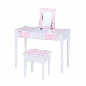 Fantasy Fields Teamson Kids Twinkle Star Kate Kids Vanity Set with Drawer and Mirror, Pink/White