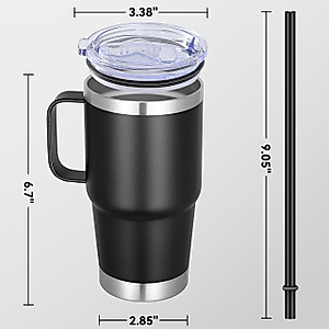 Abbrevi 20 oz Stainless Steel Tumbler with Handle Metal Insulated Coffee Travel Mug with Handle Double Wall Tumbler Cup with Lid and Straw, Black 1 Pack