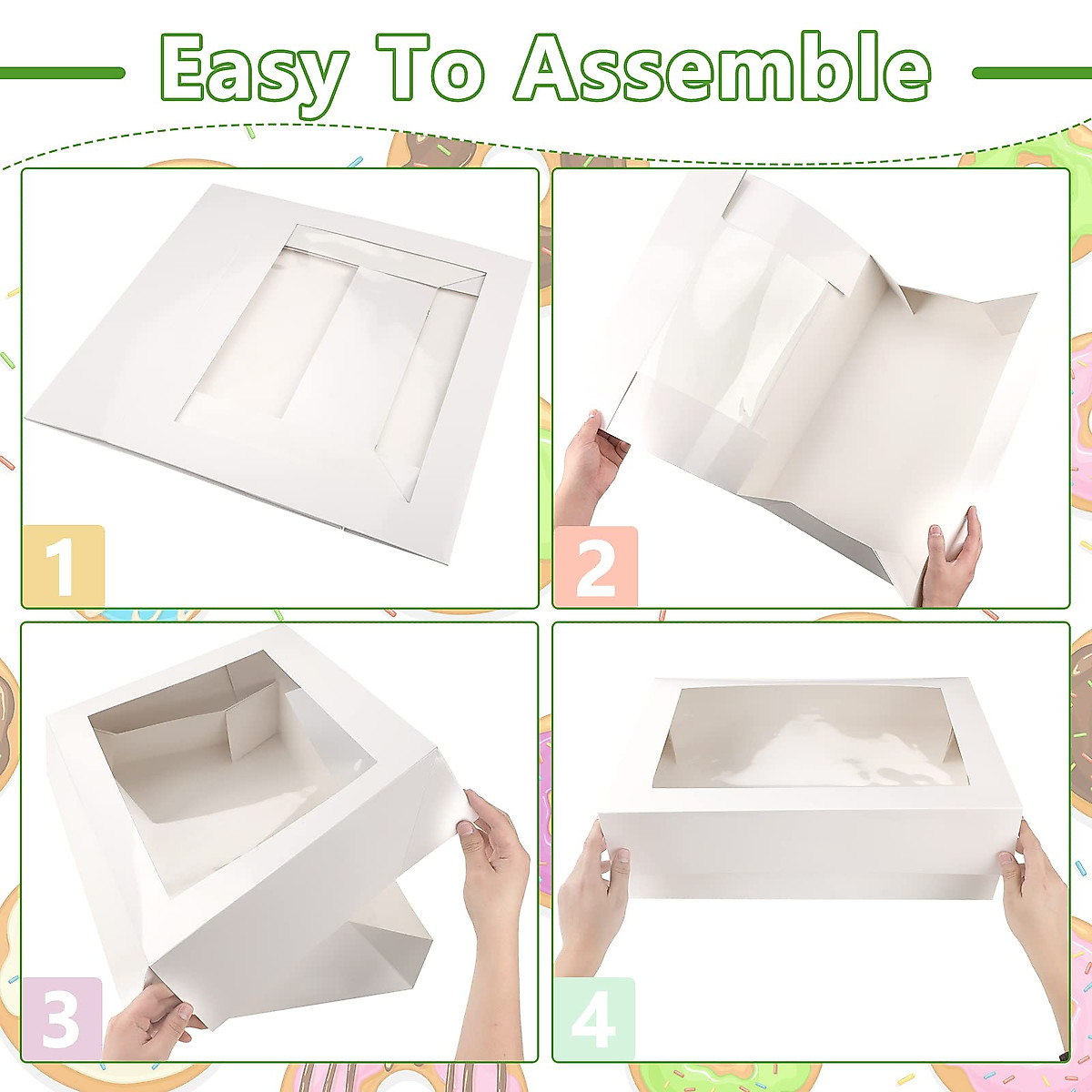 Gersoniel Cake Box Paperboard Window Bakery Box Large Pastry Baking Rectangle Cardboard Treat Boxes with Window Bakery Take out Containers for Cookie Cupcake Pie 19 x 14 x 4 Inch (White,10 Pack)