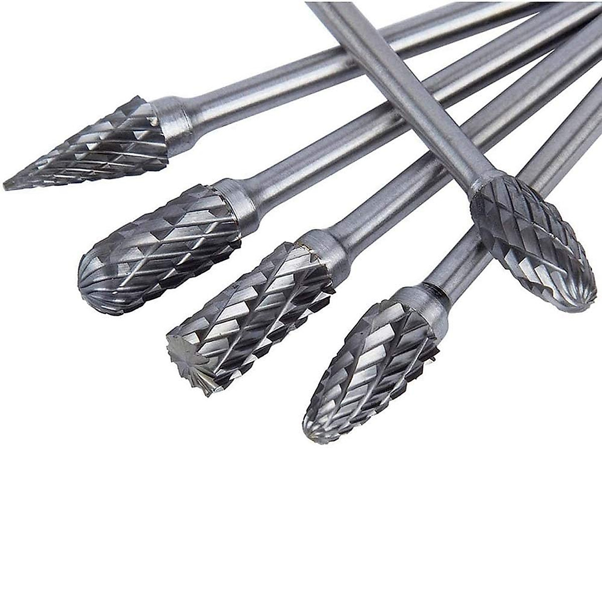 Long Carbide Rotary Burr Set Compatible with Dremel, 10Pcs Double Cut 1/8" Shank 1/4" Head 100MM Length Tungsten Steel Carving Burr Bits for Drilling, Woodworking, Steel Metal Polishing, Engraving