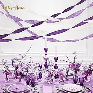 NICROHOME 8 Rolls Crepe Paper Streamers, Pack of Purple, Dark Purple, Pastel Purple, White Streamers for Birthday Party Decorations, Wedding, Valentine Day Lilac Theme Party Supplies, 82Ft Long