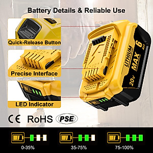 BEKBEKWAY 6.0Ah Replacement for Dewalt 20V Max Battery Compatible with Dewalt 20v Battery Lithium-ion Battery DCB200 DCB205 DCB207 DCB204 DCB201 DCB200 Series Power Tools 4Packs (Yellow)