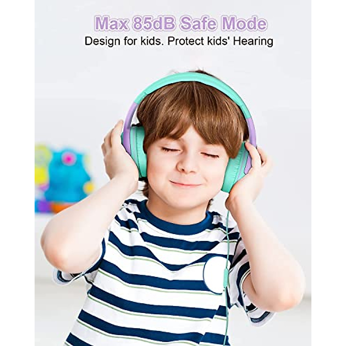 ELECDER Kids Headphones, S8 Wired Headphones for Kids with Microphone for Boys Girls, Adjustable 85dB/94dB Volume Limited, 3.5 mm Jack for/Kindle/Smartphones/Tablet/Airplane Travel(Green/Purple)