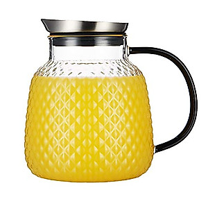 Purefold 40 ounces “Pineapple Series” Glass Pitcher with Stainless Steel Lid, Hot and Cold Water Carafe, Fruit Tea Coffee Maker, Ice Tea Pitcher, Juice Jar
