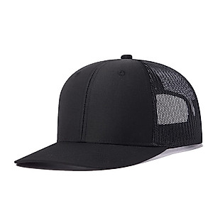 Quanhaigou Trucker Hat - Mesh Snap Back - Unisex Adjustable Baseball Cap - Outdoor Hats for Men Women (Black)