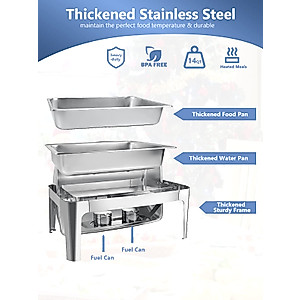 Granvell Rectangular Roll Top Chafing Dish Buffet Set, Catering Food Warmer for Parties, Wedding, Birthday, Christmas, 1 Full Size & 2 Half-Size Chafing Server Dish, 14QT Water Pan