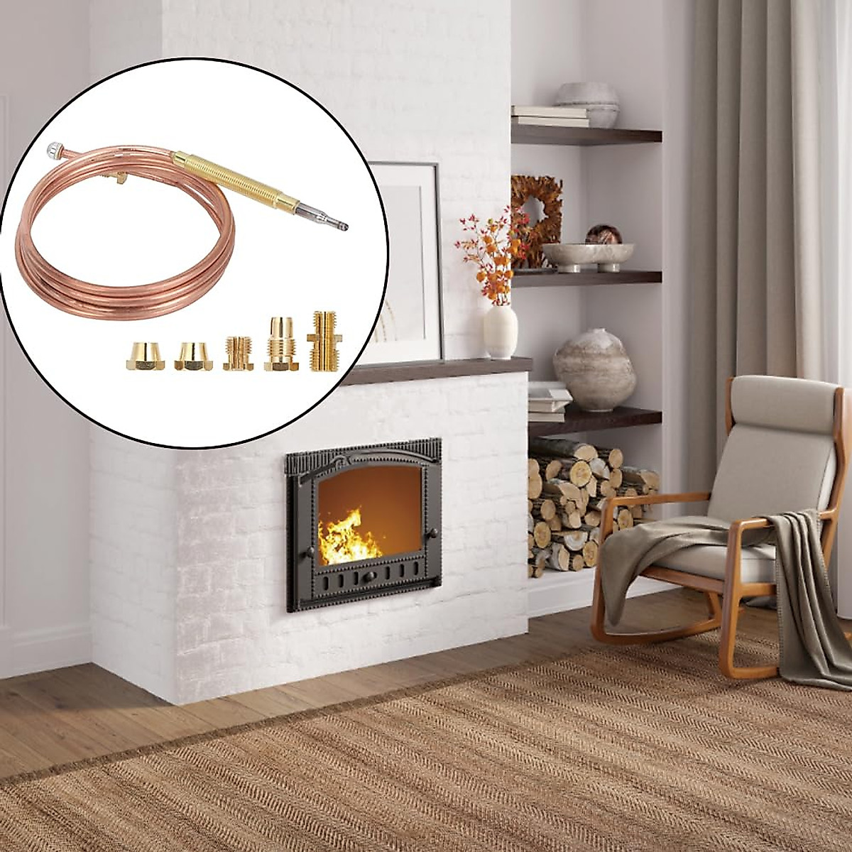 Joyzan Gas Stove Thermocouple Universal Heater Thermocouple Kit Temperature Sensors Adaptors 5 Nuts Propane Natural Gas Pilot Assembly Fireplaces Replacement Stoves Heating Device Pizza Ovens Boilers