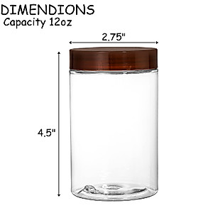 Fasmov 20 Pack 12 Oz Clear Empty Plastic Jars with Screw-on Lids, Ideal Containers for Kitchen and Home Storage, Brown