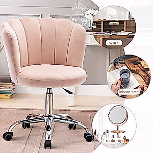 Recaceik Velvet Home Office Chair, Modern Adjustable Swivel Shell Desk Chair for Living Room Upholstered Cute Vanity Chair with Wheels, Comfy Task Chair Accent Chair for Living Room