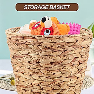 Rattan Basket Woven Waste Basket Round Trash Can Decorative Garbage Waste Bin Rubbish Container Laundry Cloth Storage Basket Organizer for Bedroom Home Living Room Bathroom Woven Basket