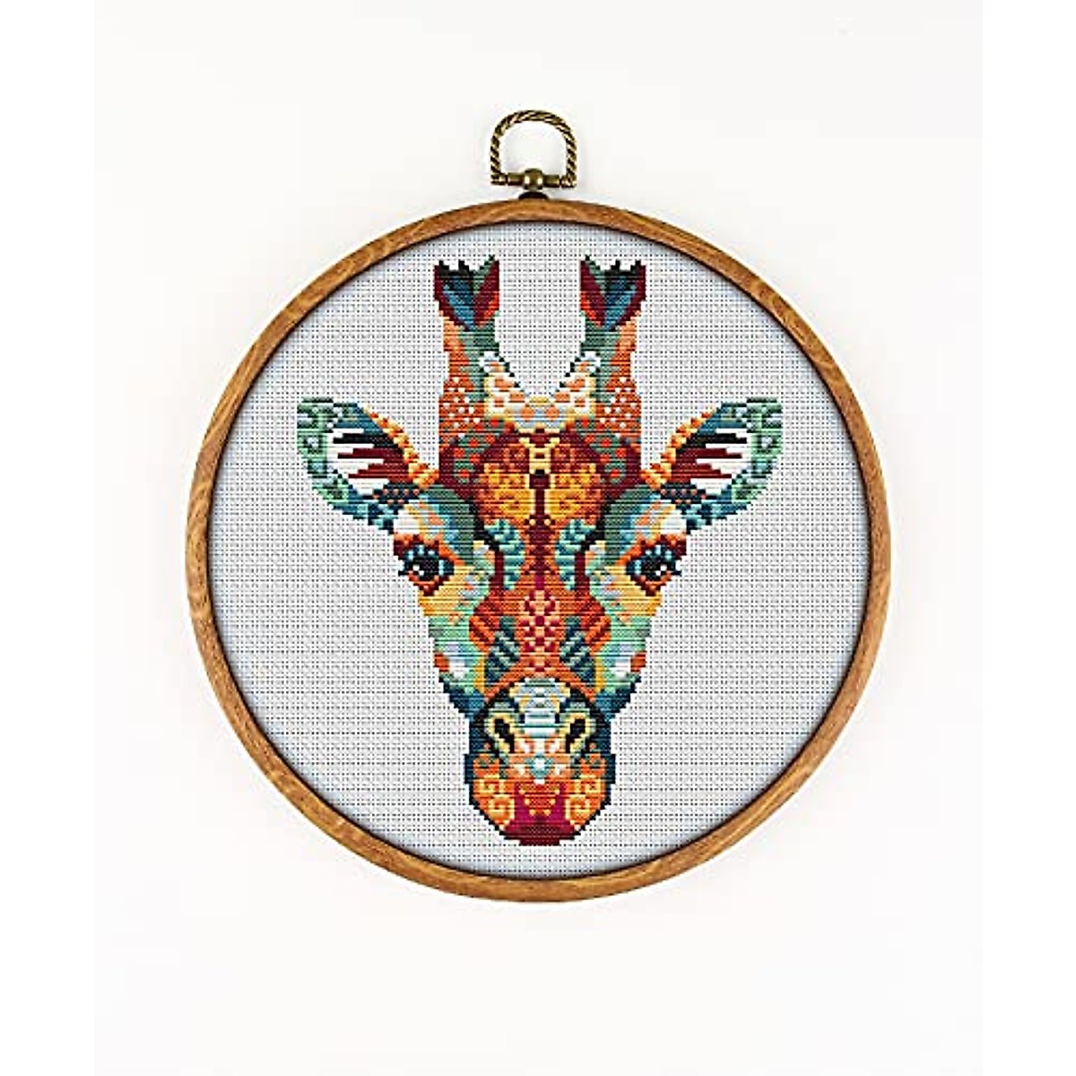 Mandala Giraffe CS206 - Counted Cross Stitch KIT#2. Set of Threads, Needles, AIDA Fabric, Needle Threader, Embroidery Clippers and Printed Color Pattern Inside.