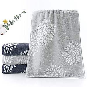Pidada Hand Towels Set of 2 Hydrangea Floral Pattern 100% Cotton Absorbent Soft Decorative Towel for Bathroom (Light Grey)