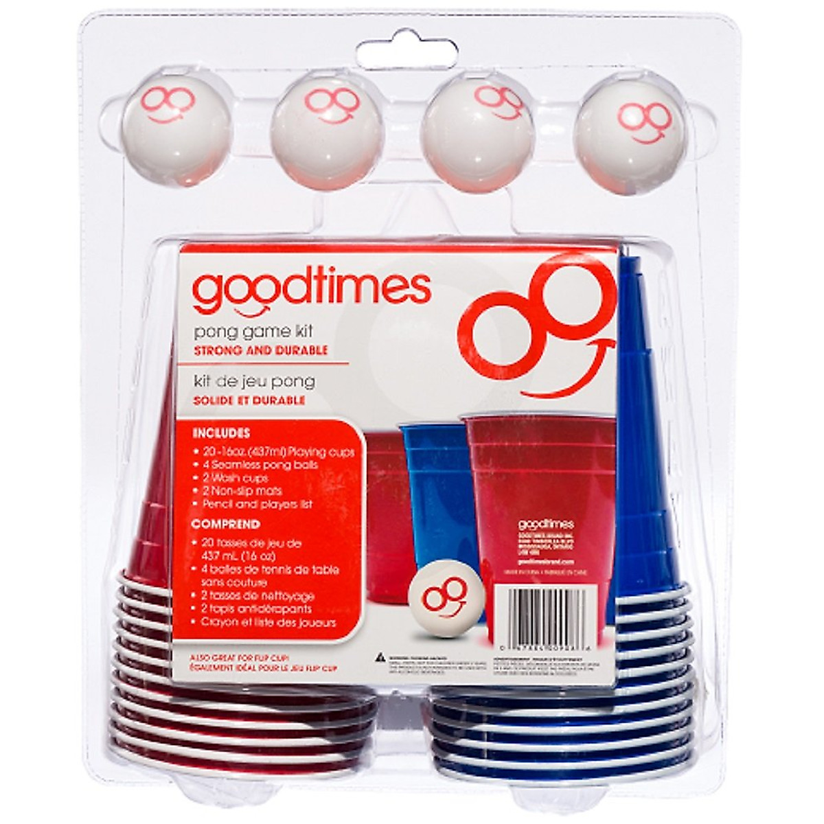 Goodtimes Pong Game Kit-Party Cups with 4 Smiley Face Pong Balls (20 Pack) Perfect for Beer Pong