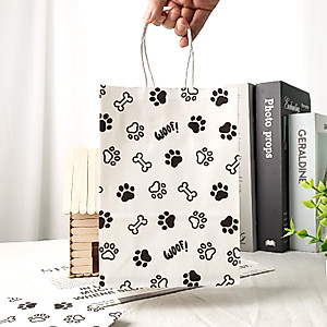 Shindel 24PCS Party Favor Bags, Kraft Paper Retail Grocery Bags Paw Prints Gift Bags with Handles for Christmas Children's Day Boys Girls 5.5 x 2.8 x 7.9 inch